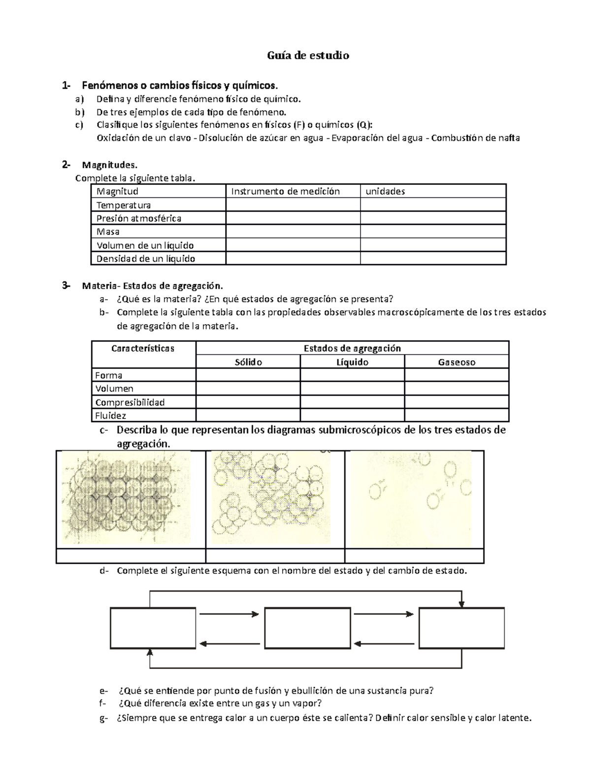 Unidad 1 Ejercicios actualizada - Guía de estudio 1- Fenómenos o ...