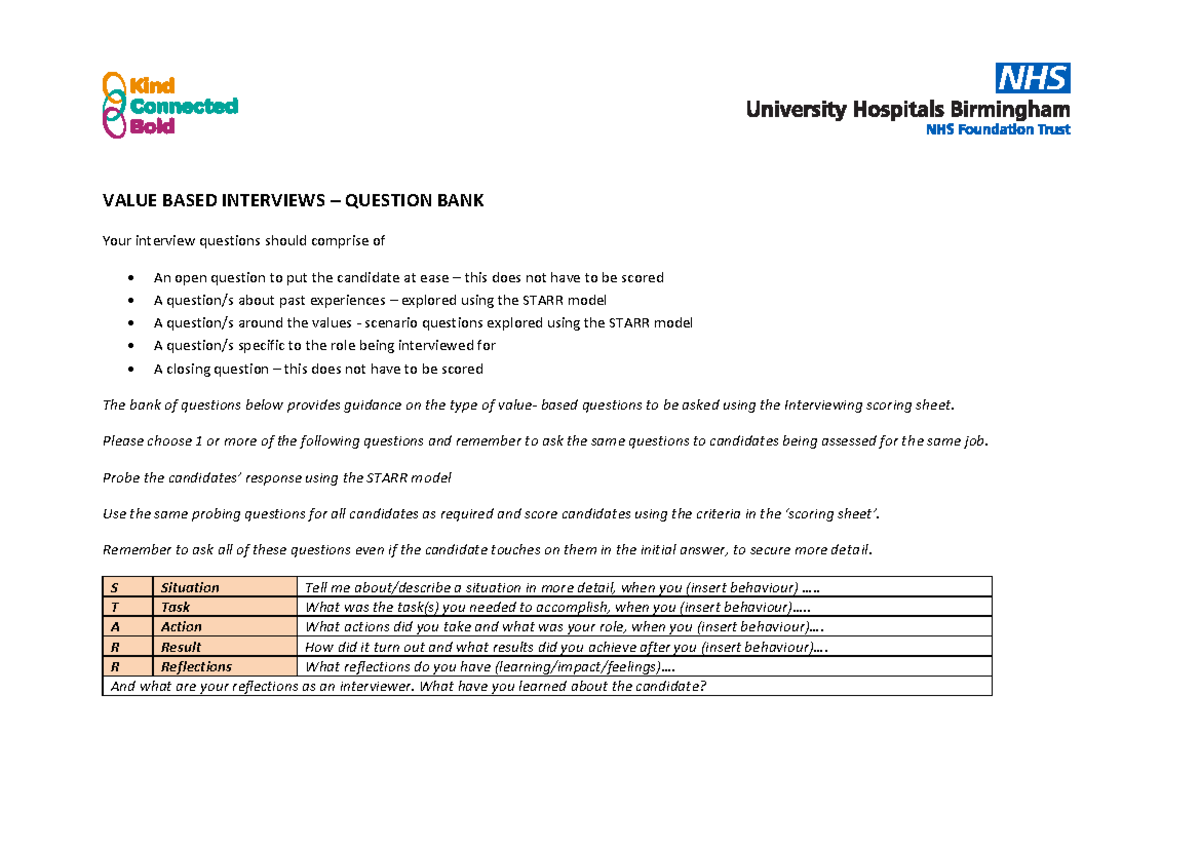 Recruitment values based recruitment questions - VALUE BASED INTERVIEWS ...