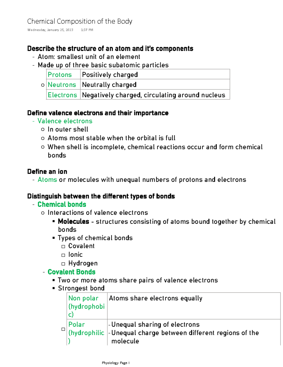 Chemical Composition of the Body - Describe the structure of an atom ...