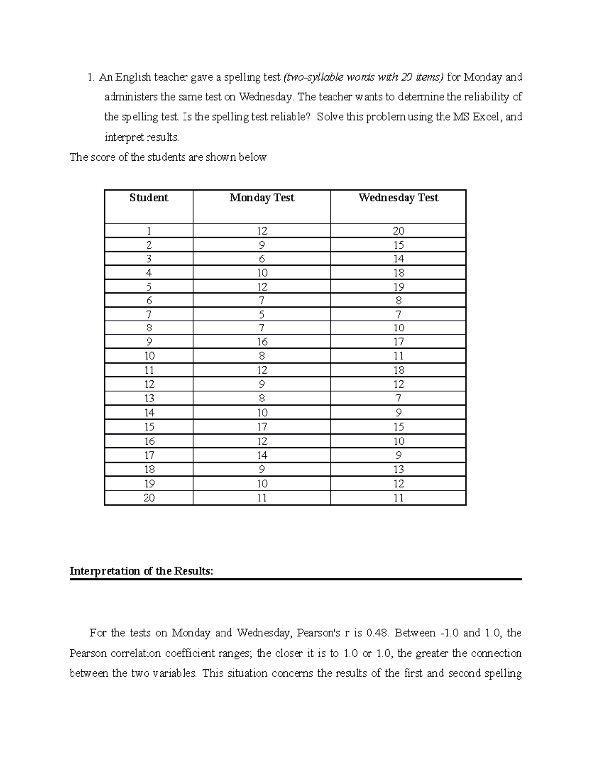 Assessment learning Reability Test PART 1 - An English teacher gave a ...