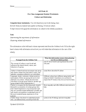 NUR 163 Week 4 Pre-Class Assignment Part 2 - 163 Week 4. Pre-Class ...