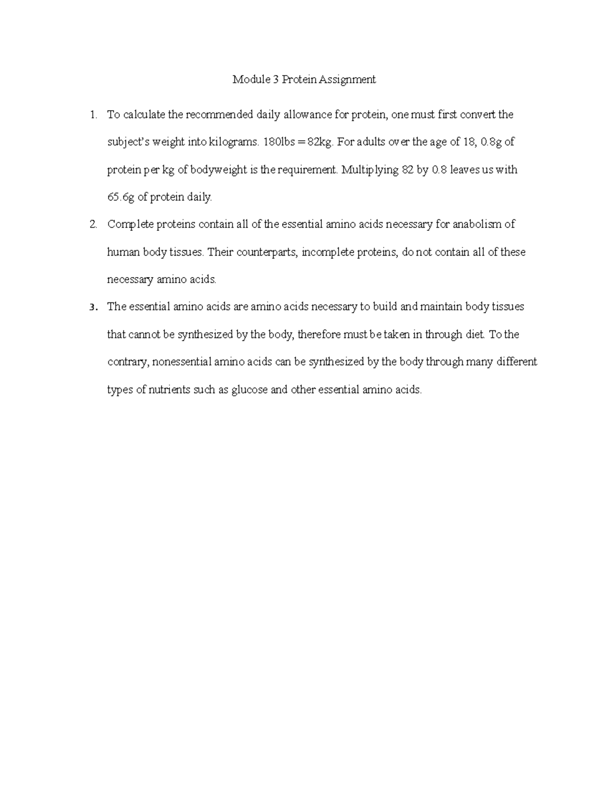 Module 3 Protein Assignment - Module 3 Protein Assignment To calculate ...