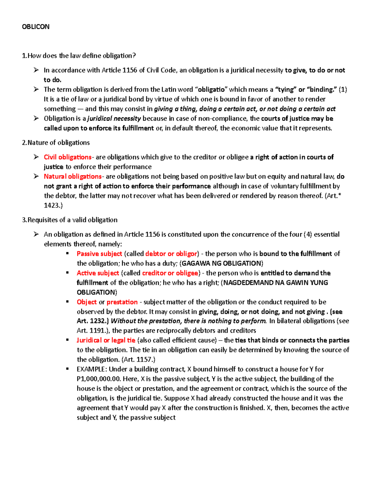 Oblicon first recit - OBLICON 1 does the law define obligation? In ...