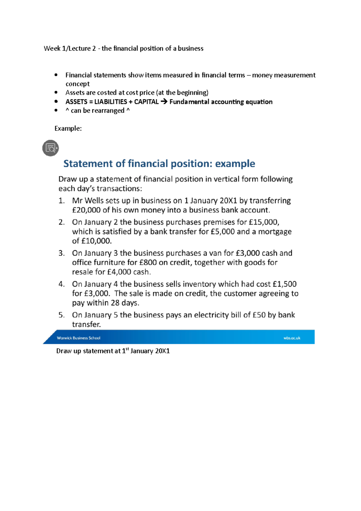 Lecture 2 - the statement of financial position - Week 1/Lecture 2 ...