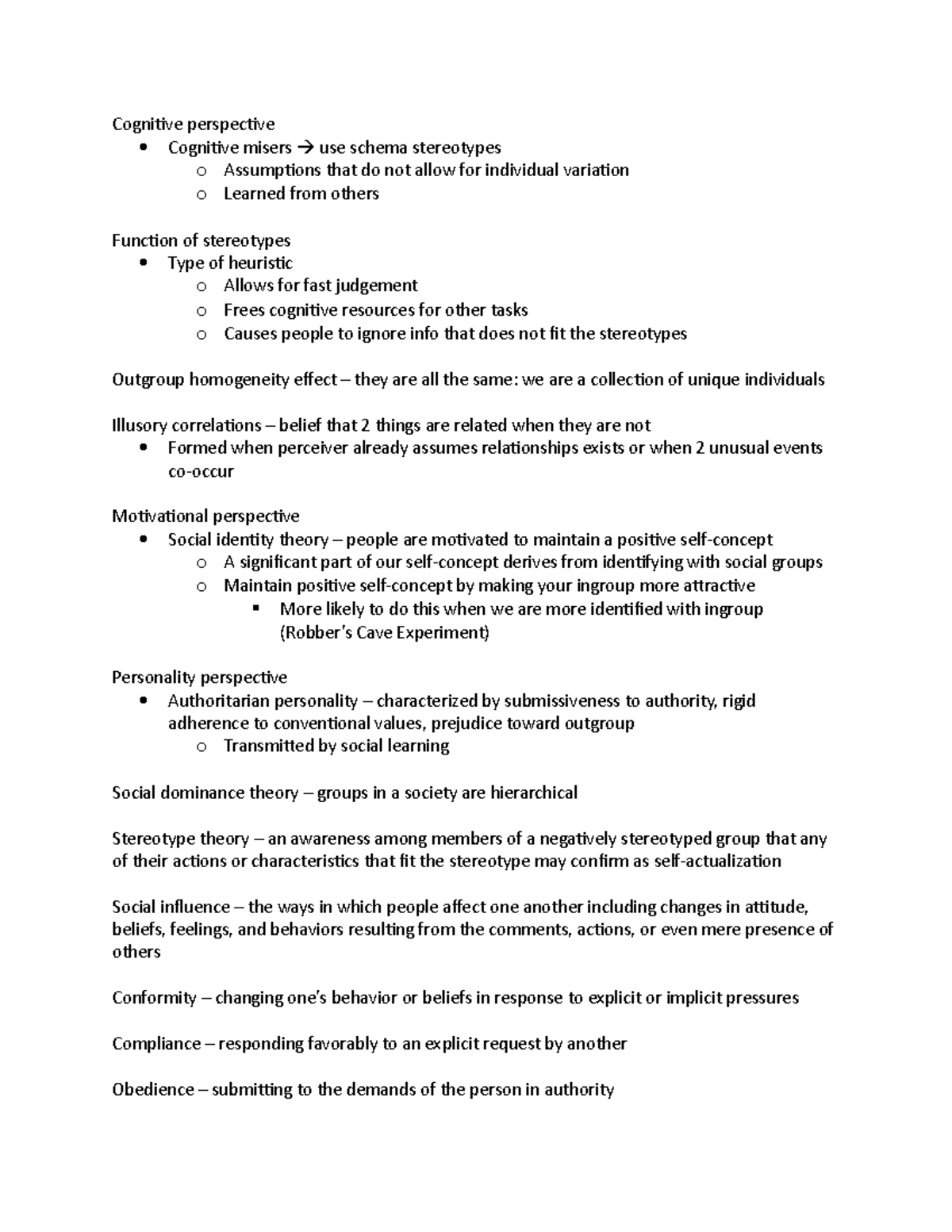 Social psych notes 3 - Cognitive perspective Cognitive misers use ...