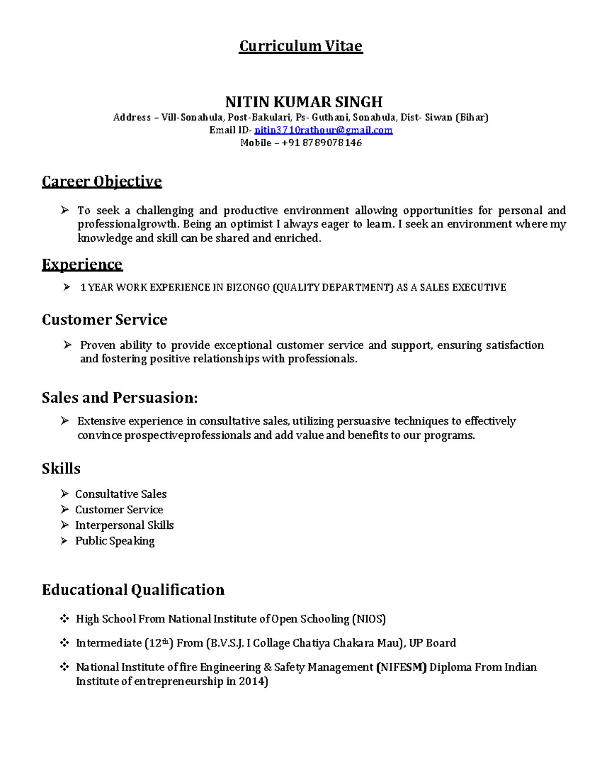 Curriculum Vitae Nitin Kumar Singh - Curriculum Vitae NITIN KUMAR SINGH ... Curriculum Vitae Nitin Kumar Singh - Curriculum Vitae NITIN KUMAR SINGH ...