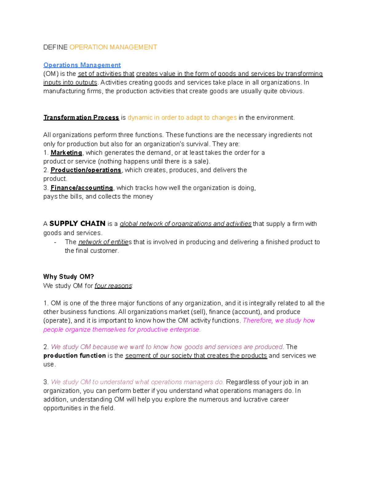 New Midterm EXAM Operation Management - DEFINE OPERATION MANAGEMENT Operations Management (OM ...