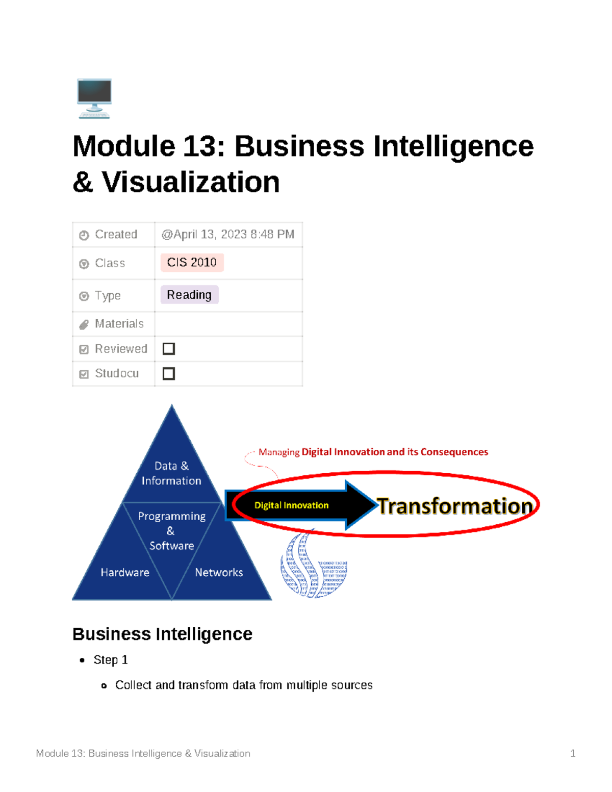 Module 13 Business Intelligence Visualization - ] Module 13: Business ...
