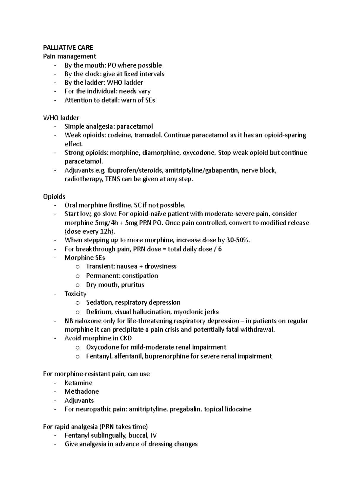 Finals notes on palliative care - PALLIATIVE CARE Pain management - By ...