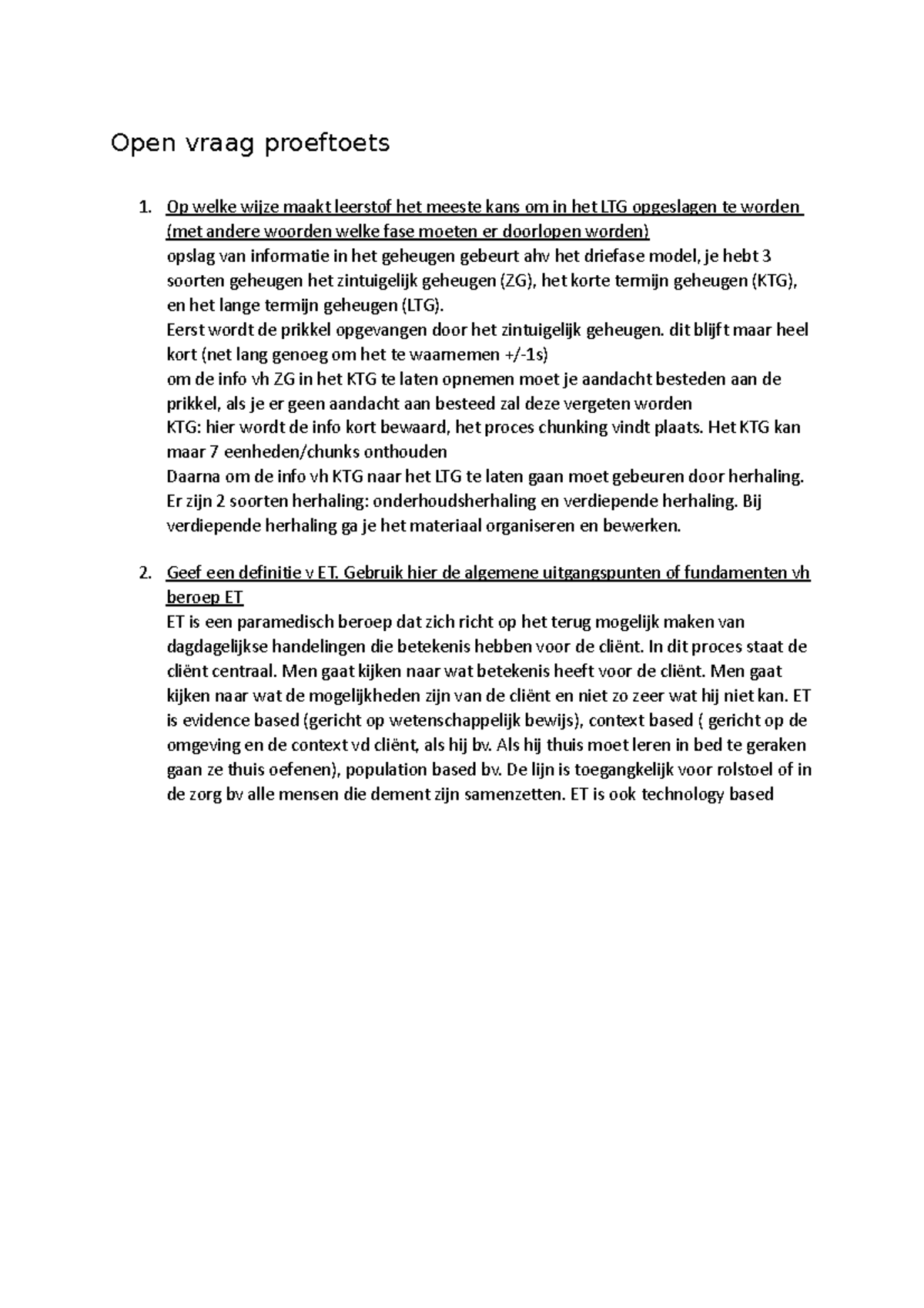 Open vraag proeftoets - Op welke wijze maakt leerstof het meeste kans ...