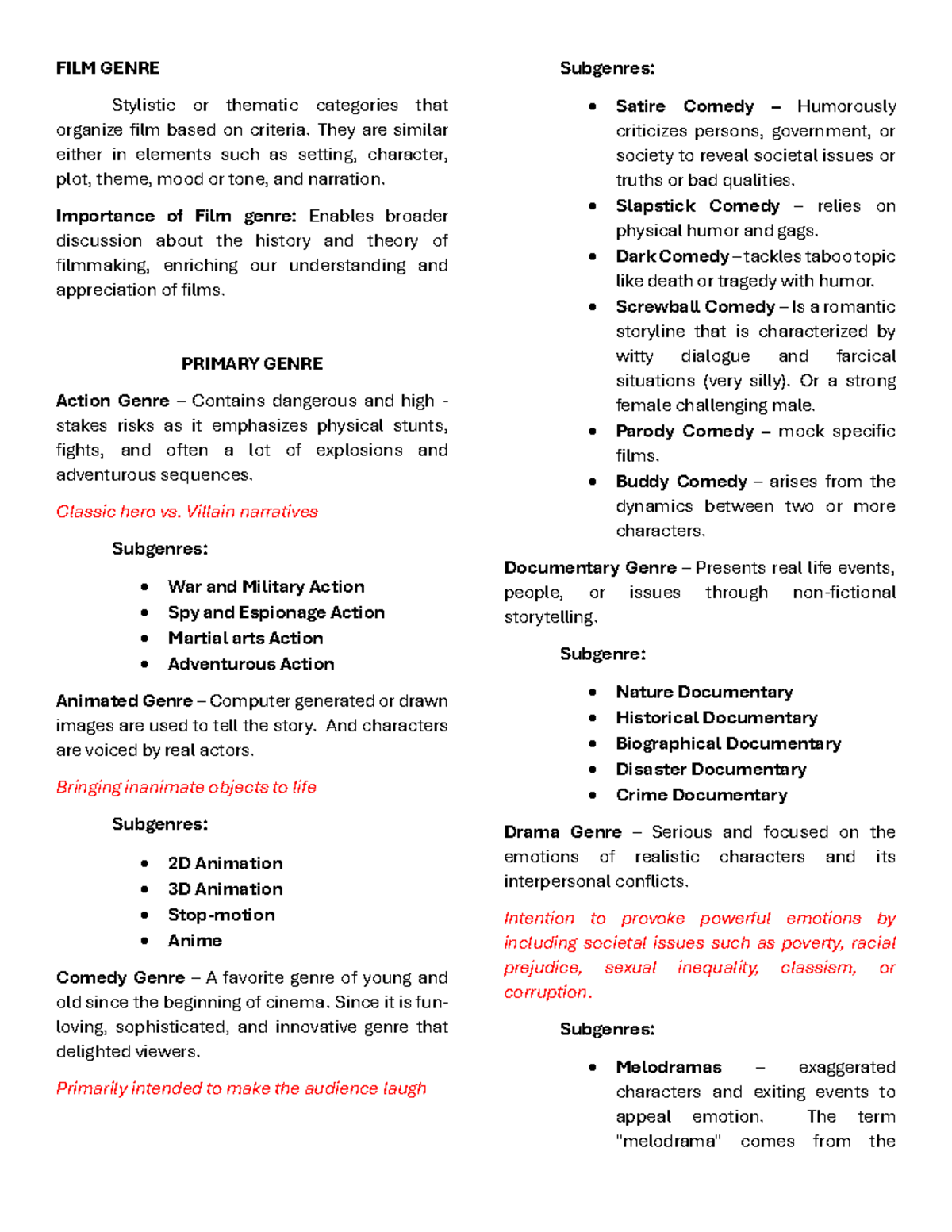 Definition and example of different Film Genre - FILM GENRE Stylistic ...