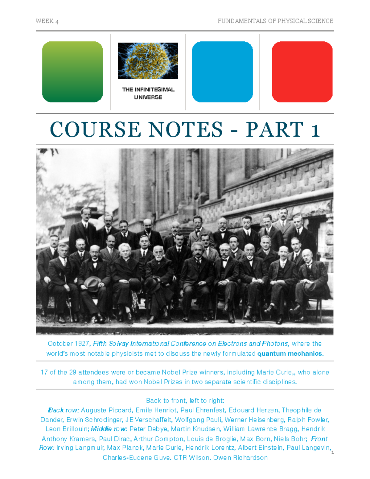 Week 4 Course Notes Physical Science - 1 October 1927, Fifth Solvay ...