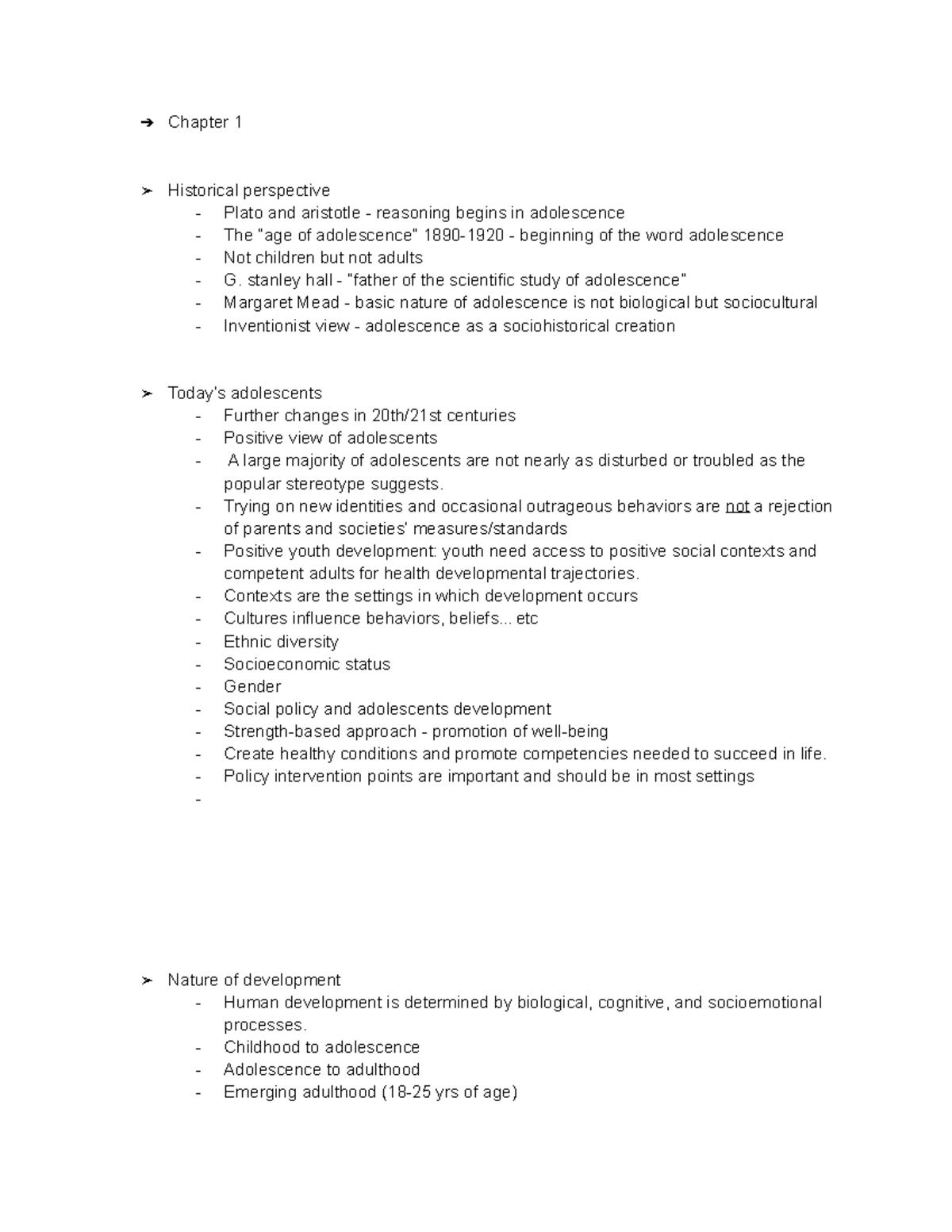 Adolescent psych notes ch 1 - Chapter 1 Historical perspective - Plato ...