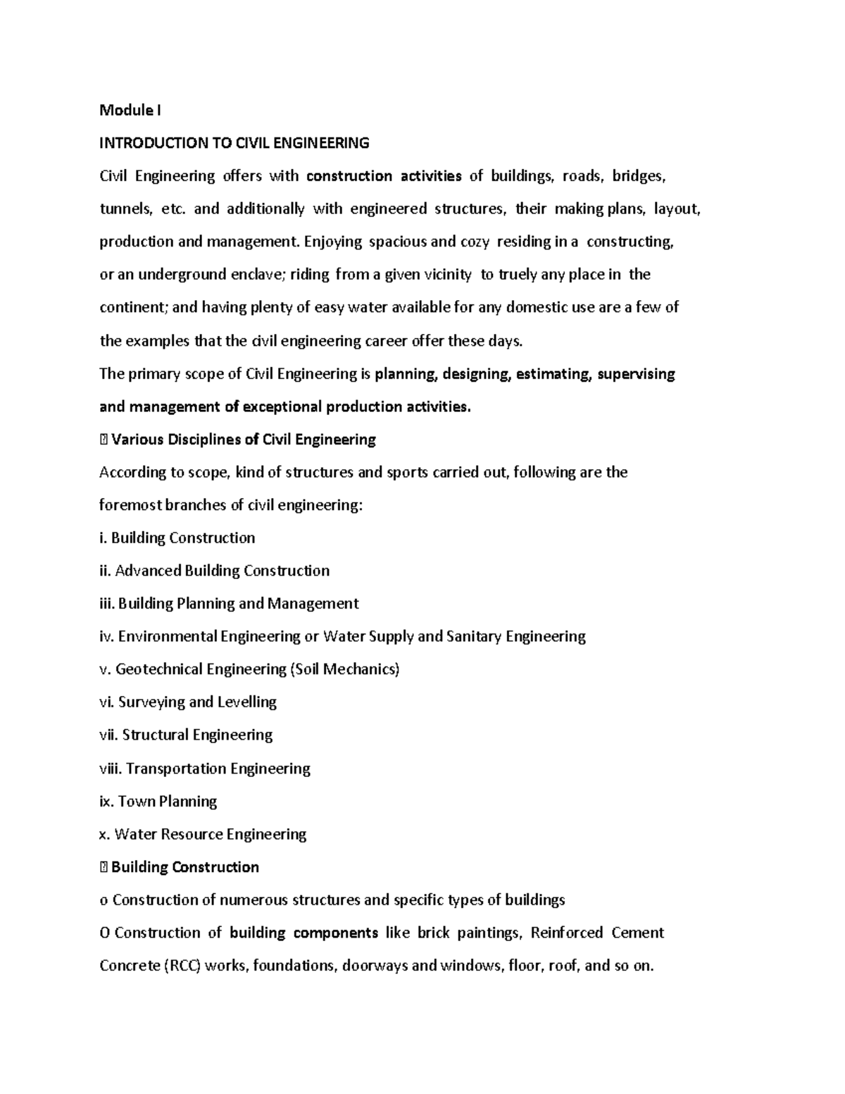 Basics Of Civil Engineering Module 1 Part 1 Module I Introduction To