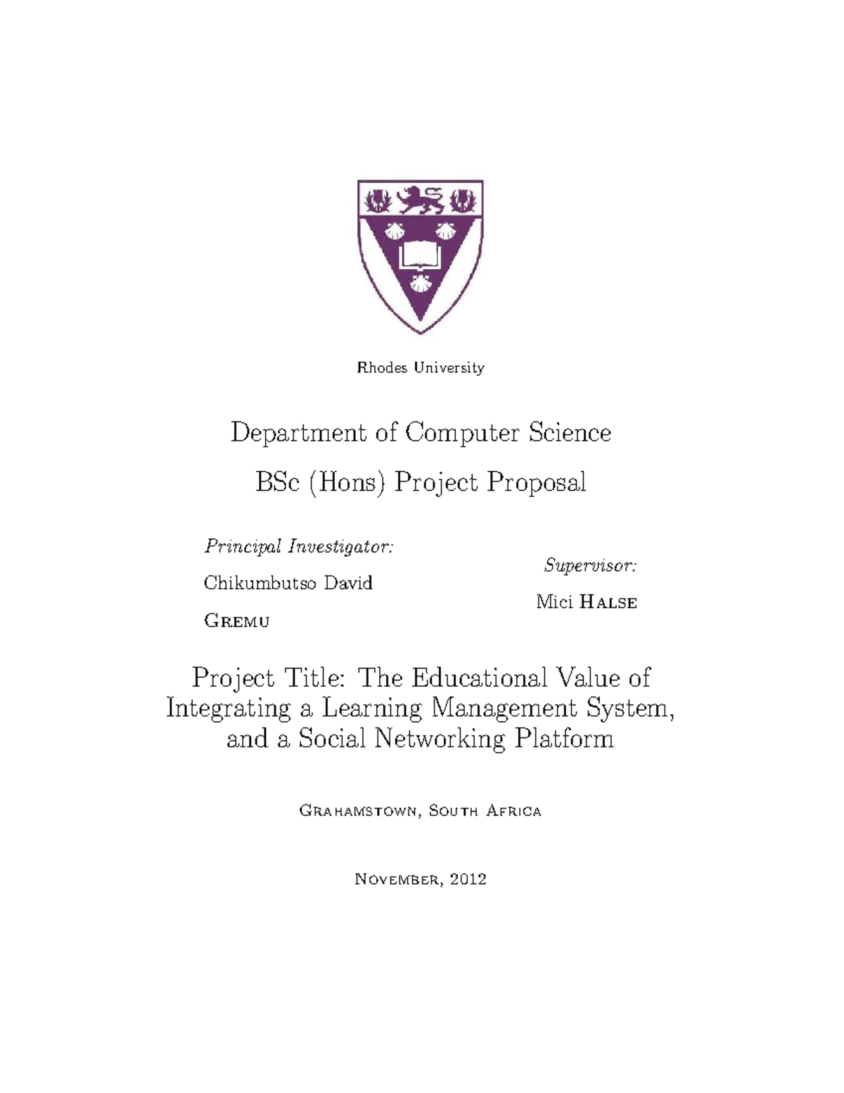 Proposal - research - Rhodes University Department of Computer Science ...