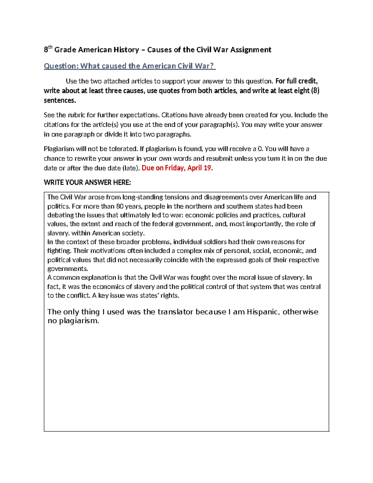 8th Grade American History CBA - 8 th Grade American History – Causes ...