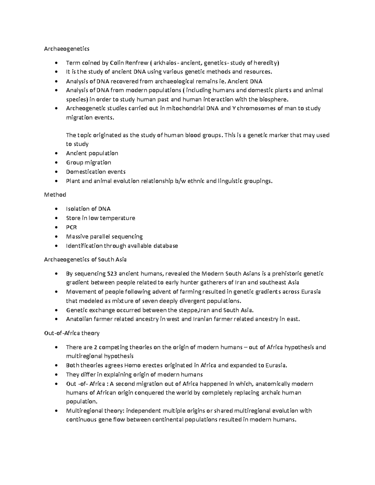 Archaeogenetics - Lecture notes - Archaeogenetics Term coined by Colin ...