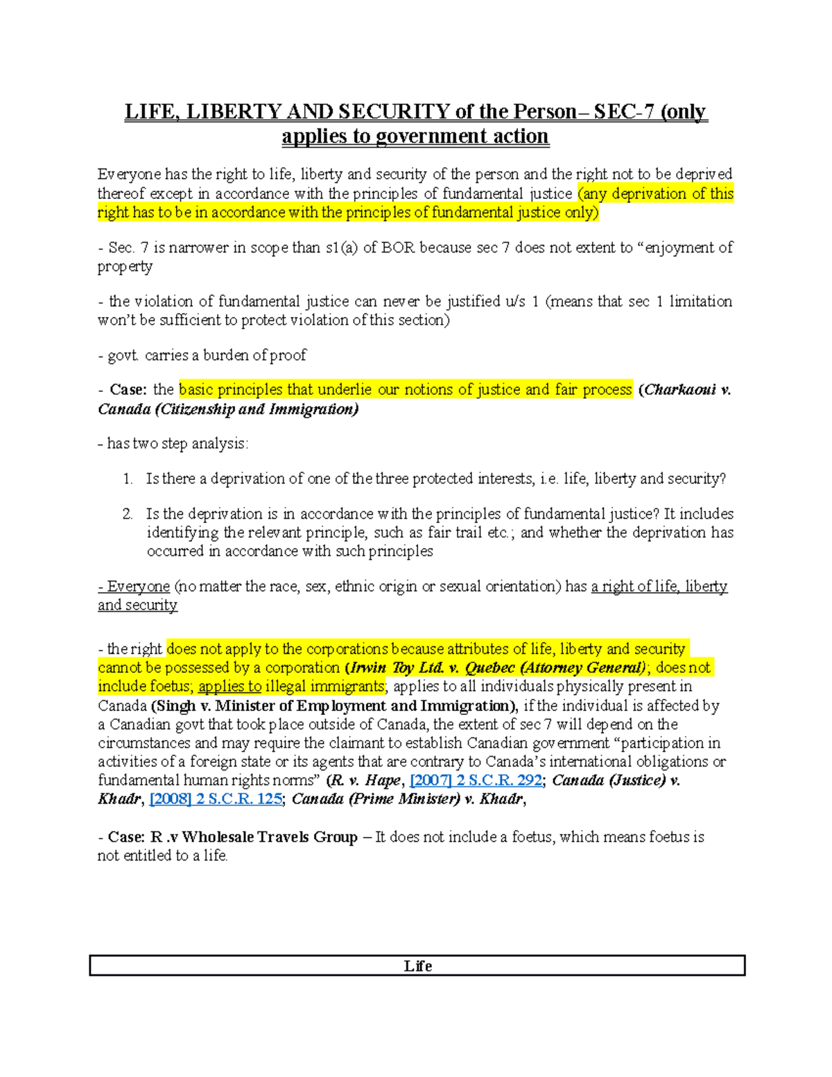 Topic - Life, Liberty and Security Summary - LIFE, LIBERTY AND SECURITY ...