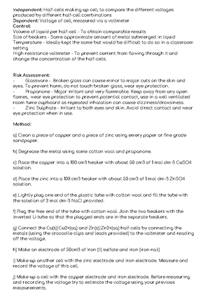 Chemistry RP 7b - Thursday 13th July 2023 Required Practical 7b ...