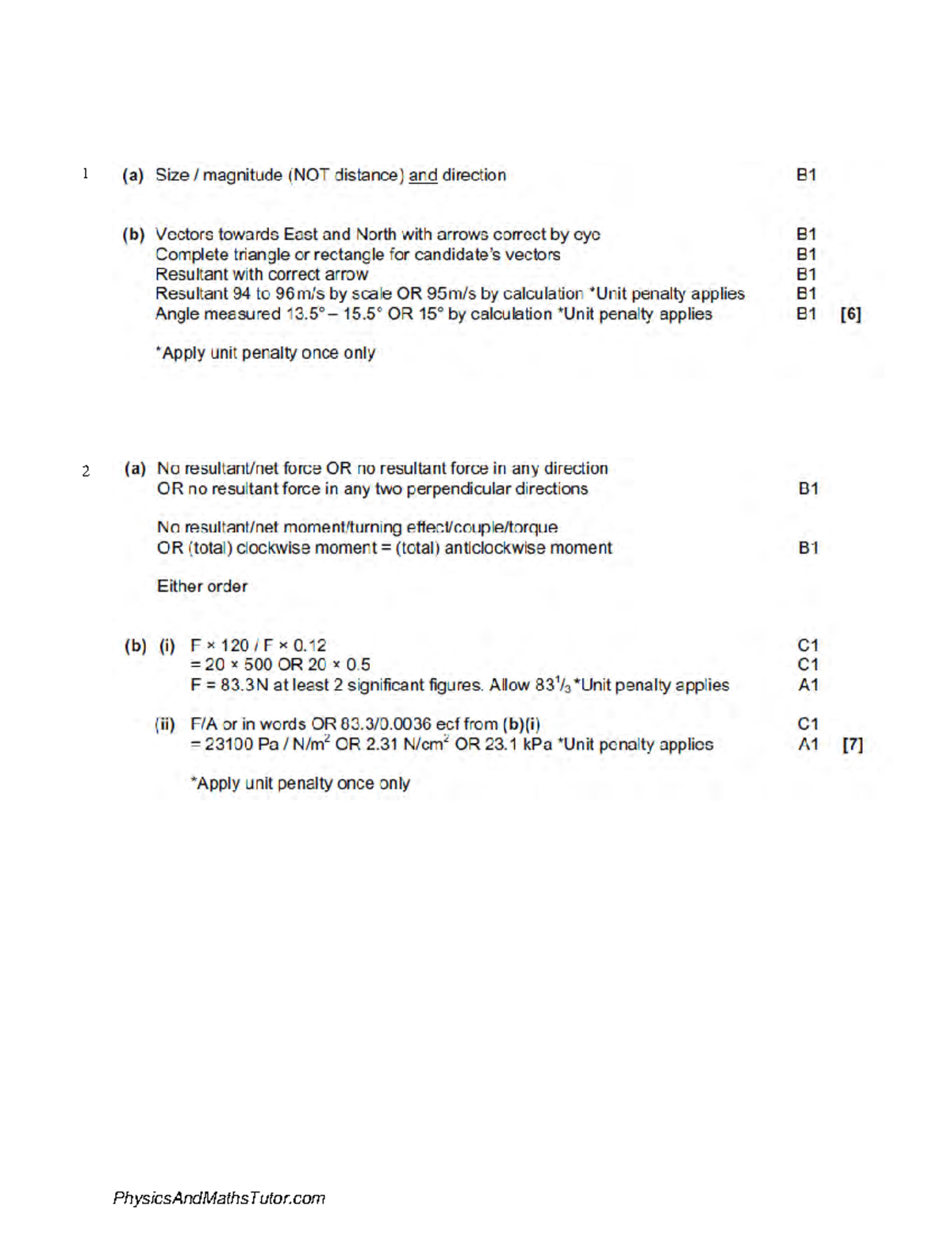 Forces 1 MS - igcse practice material - 1 2 PhysicsAndMathsTutor M A B1 ...
