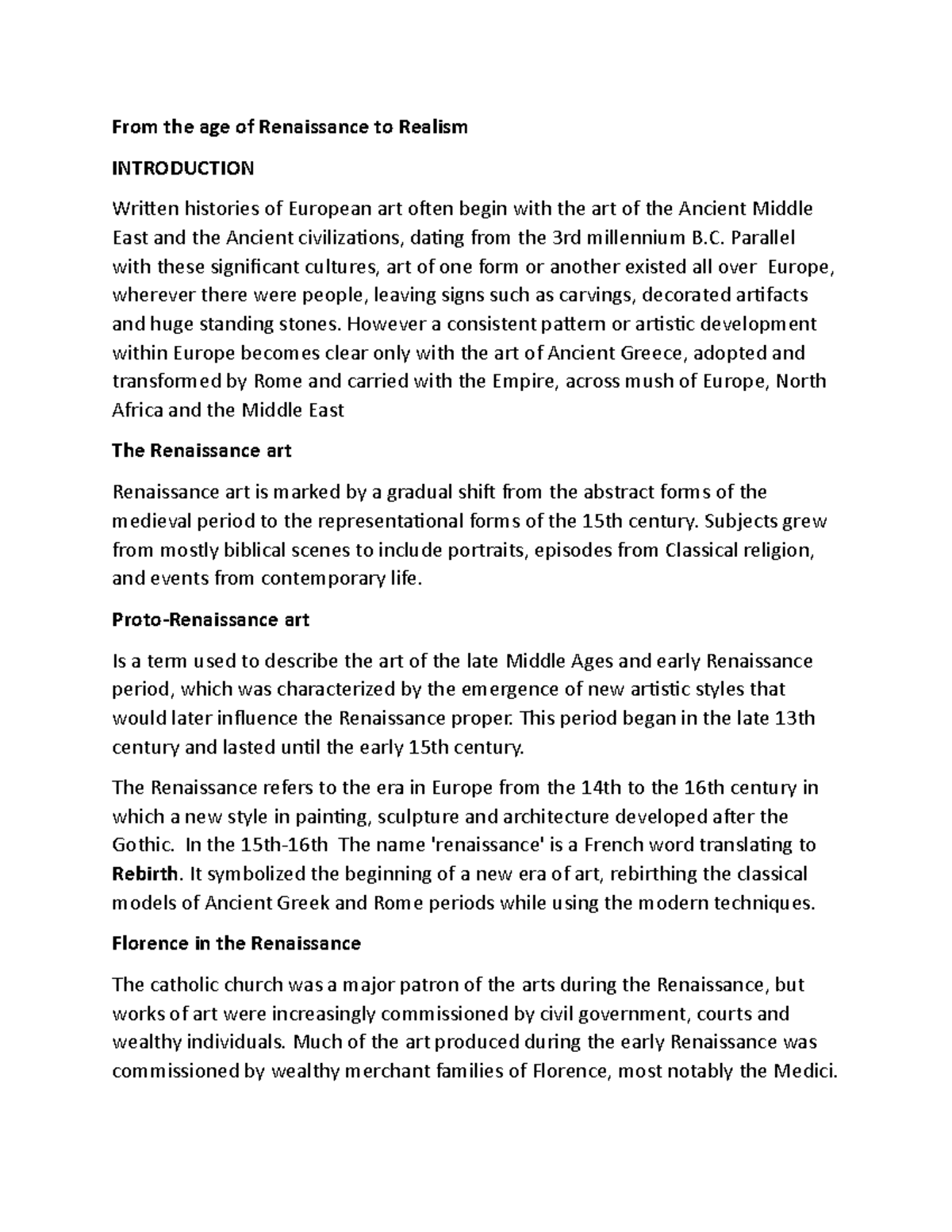 From the age of Renaissance to Realism - From the age of Renaissance to ...