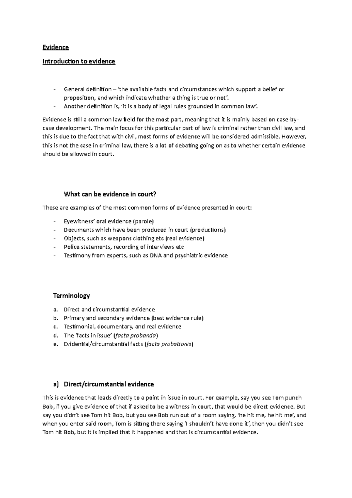 Introduction - Evidence Introducion to evidence General deiniion – ‘the ...