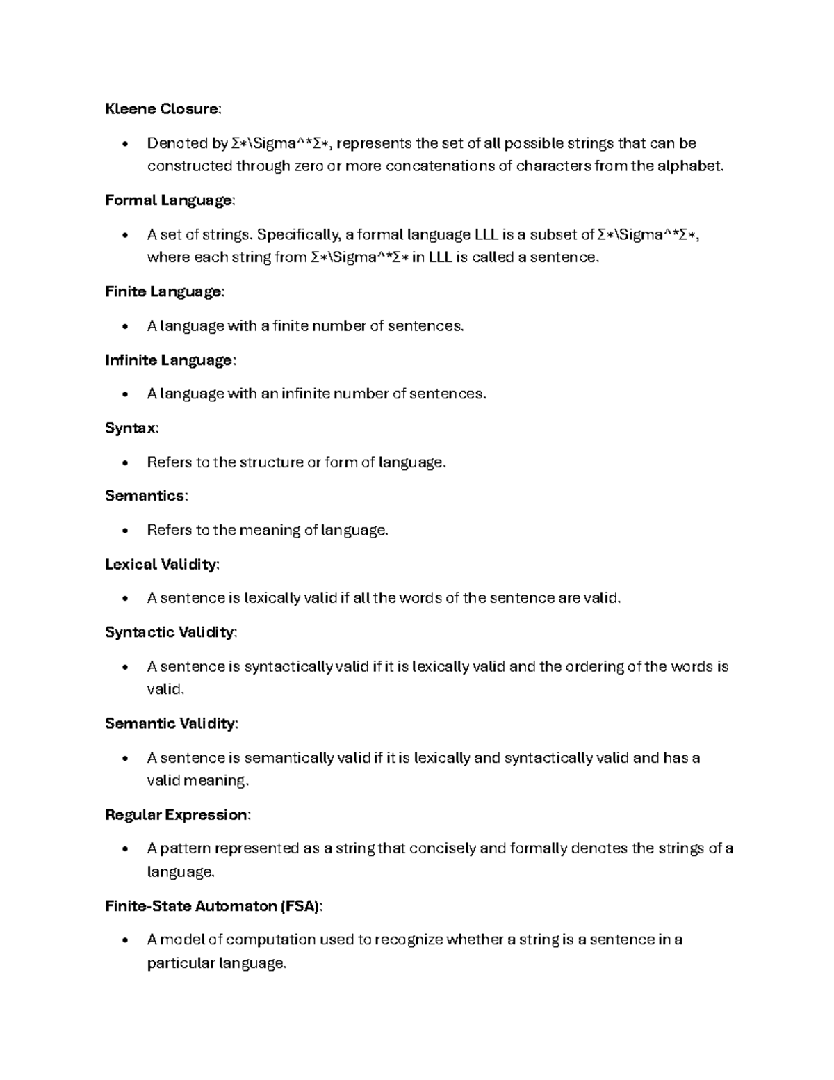 Definitions and Key Terms from Chapter 2 Formal Languages AND Grammars ...