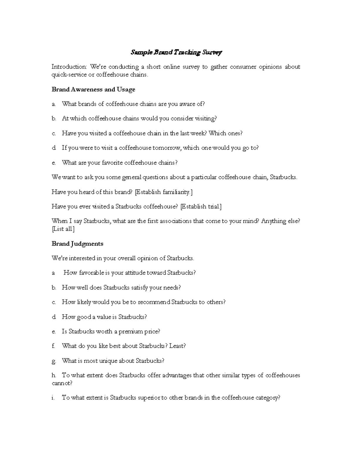 Brand tracking questionnaire - Sample Brand Tracking Survey ...