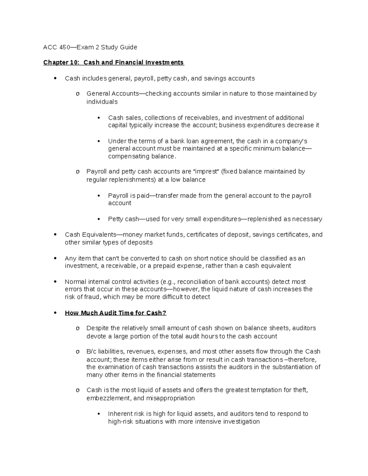 Exam 2 Study Guide - For the 2021 audit of the financial statements ...