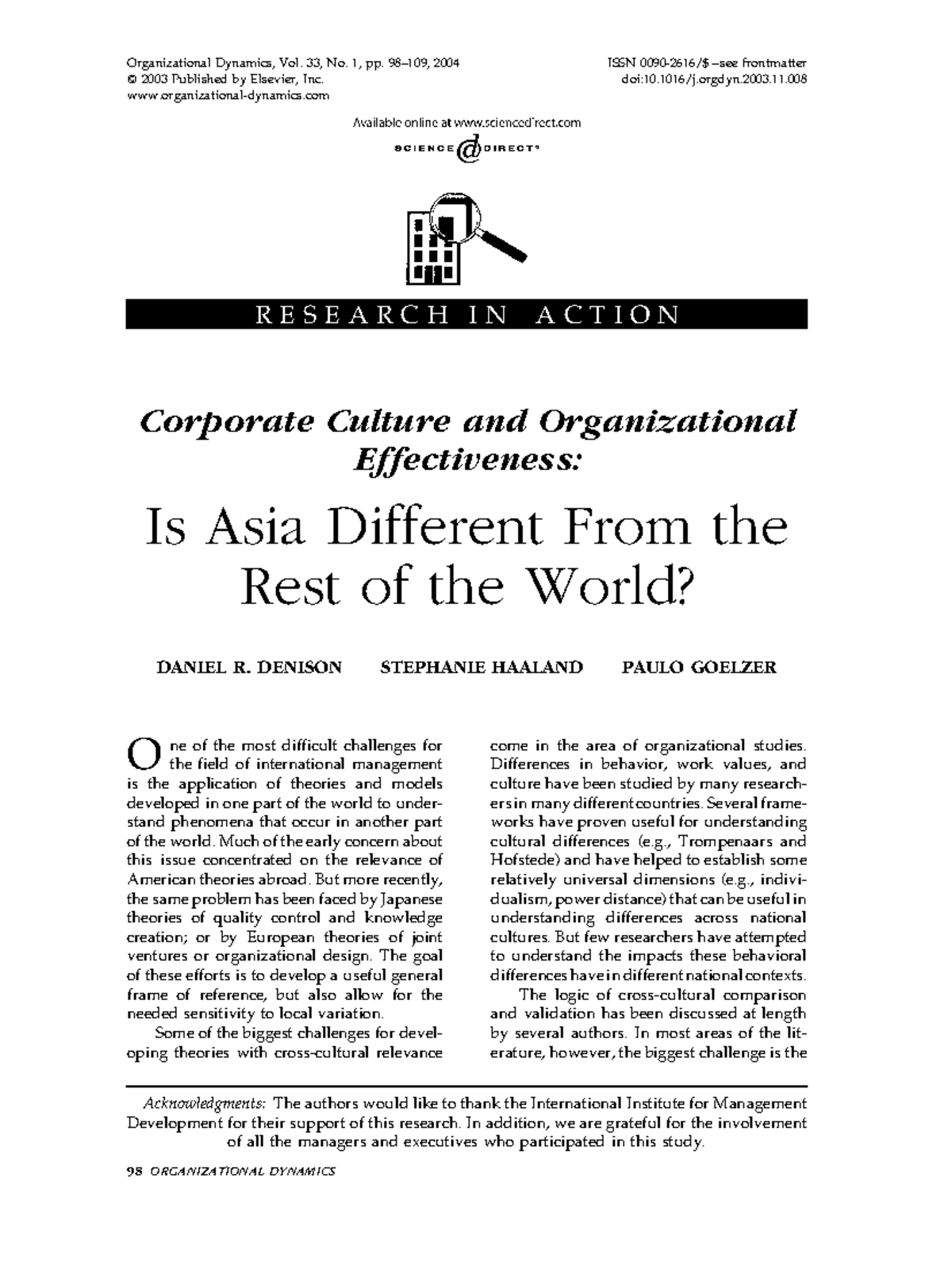 Denison 2004 - bsbsb - Corporate Culture and Organizational ...