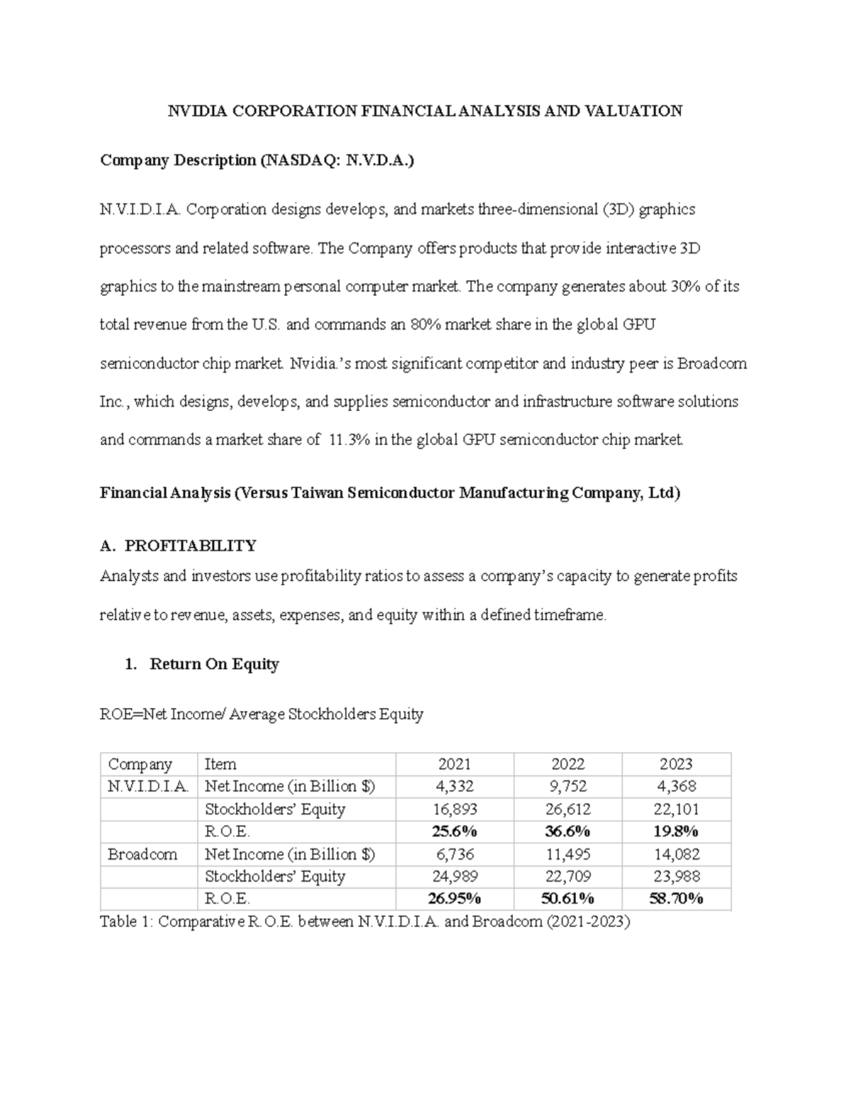 Nvidia Corporation Financial Analysis AND Valuation - NVIDIA ...