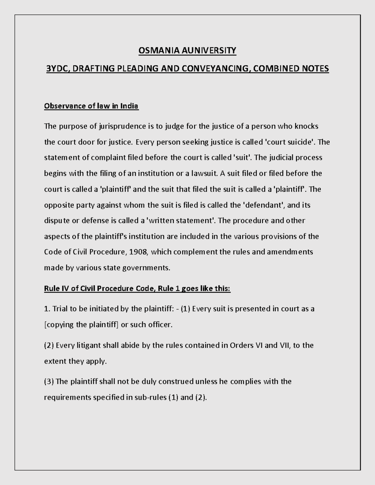 Drafting, Pleading and Conveyancing - Warning: TT: undefined function: 32 OSMANIA AUNIVERSITY ...