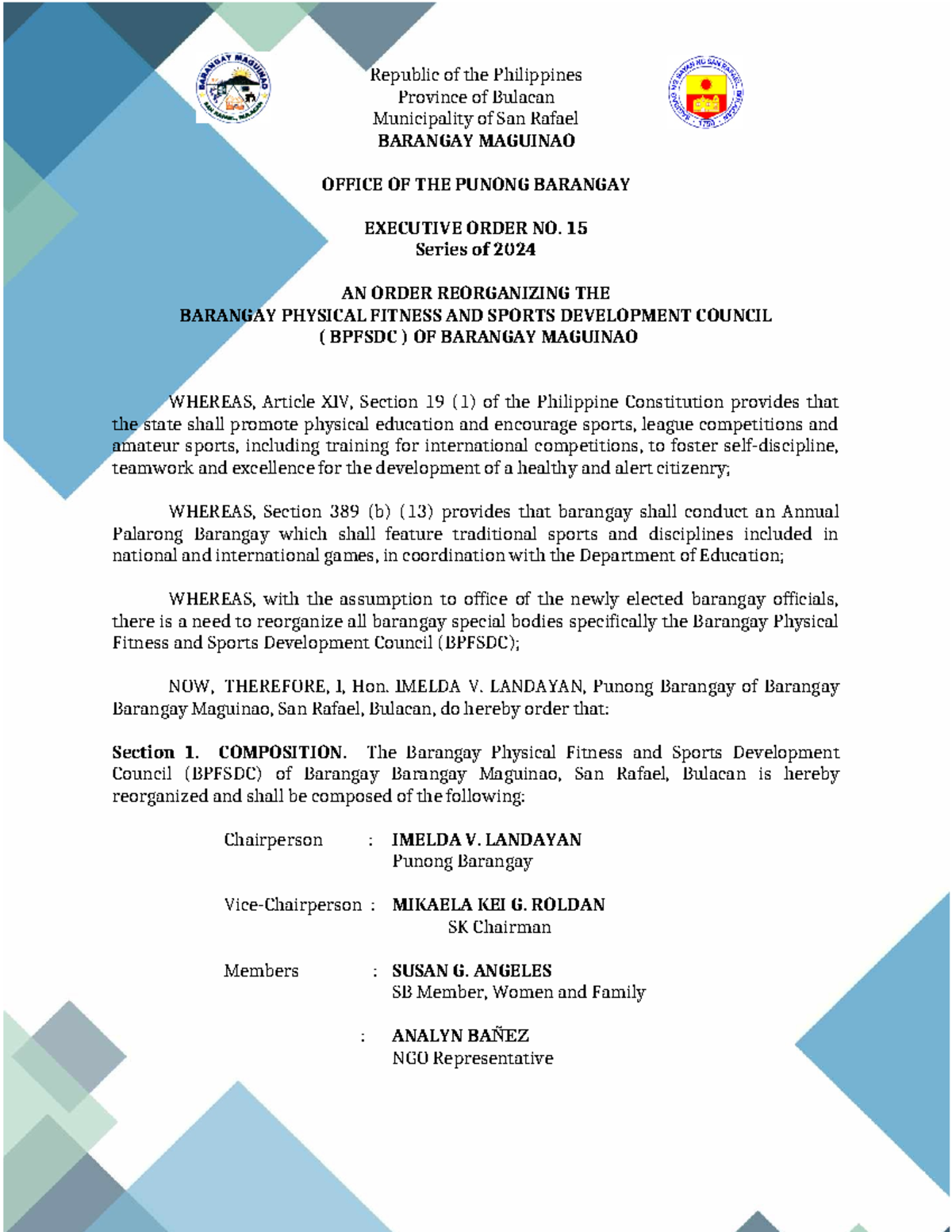 11. Barangay Physical Fitness AND Sports Development Council - Republic ...
