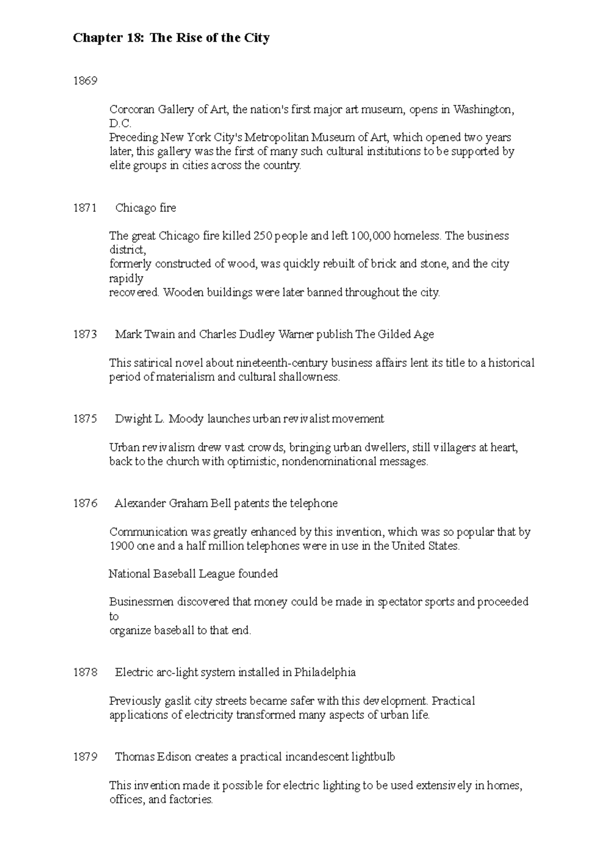 Chapter 18 The Rise of the City - Chapter 18: The Rise of the City 1869 ...