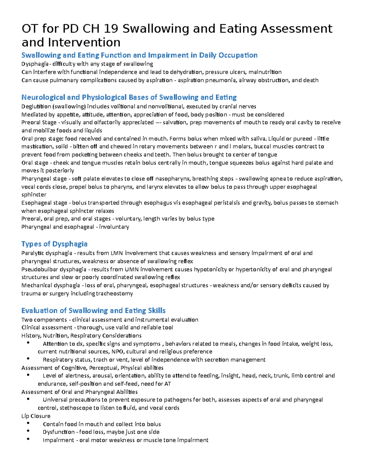 OT for PD CH 19 Swallowing and Eating Assessment and Intervention ...