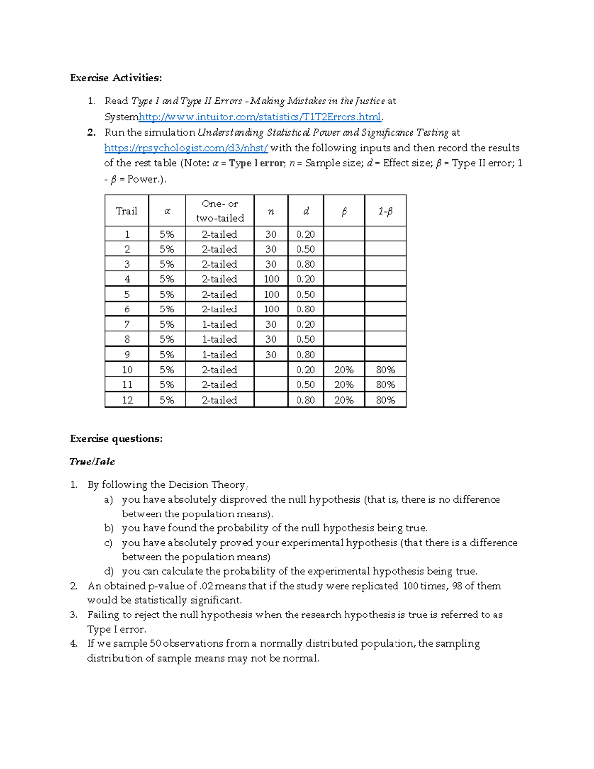 Exercise Sampling & Hypothesis Testing Controversy Part 1 Exercise ...
