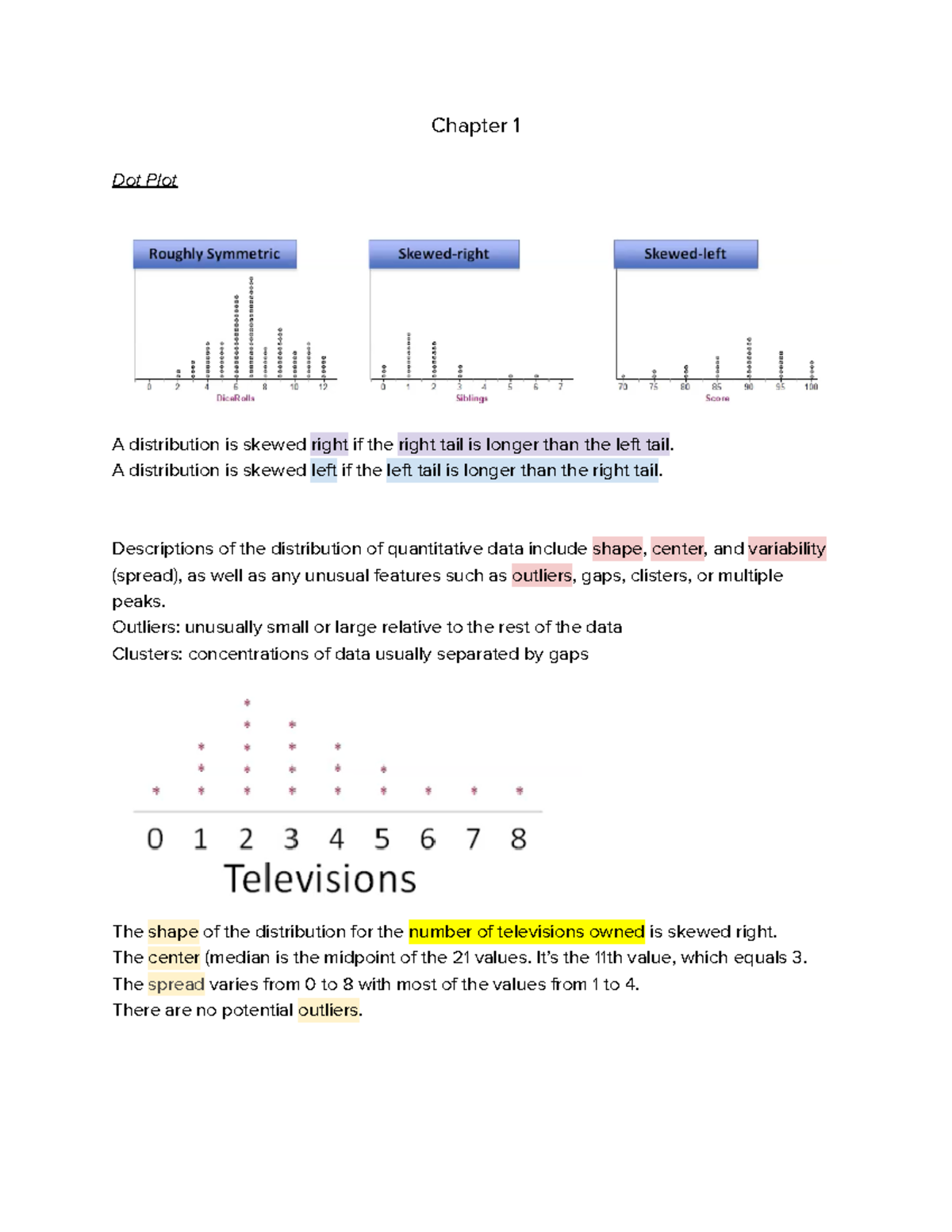 Data Plot Statistics - Chapter 1 Dot Plot A distribution is skewed ...