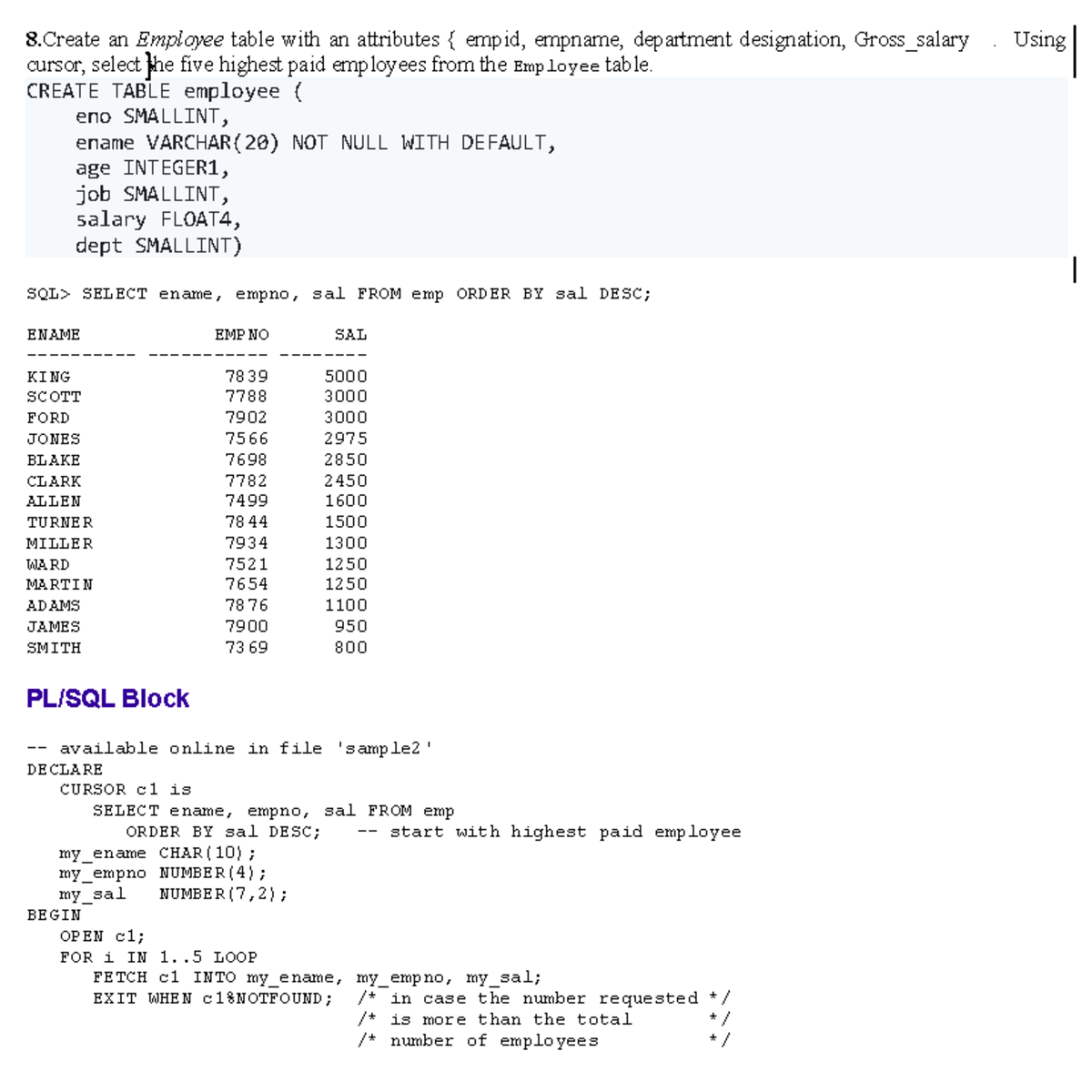 6-10 - nil - 8. Create an Employee table with an attributes { empid ...