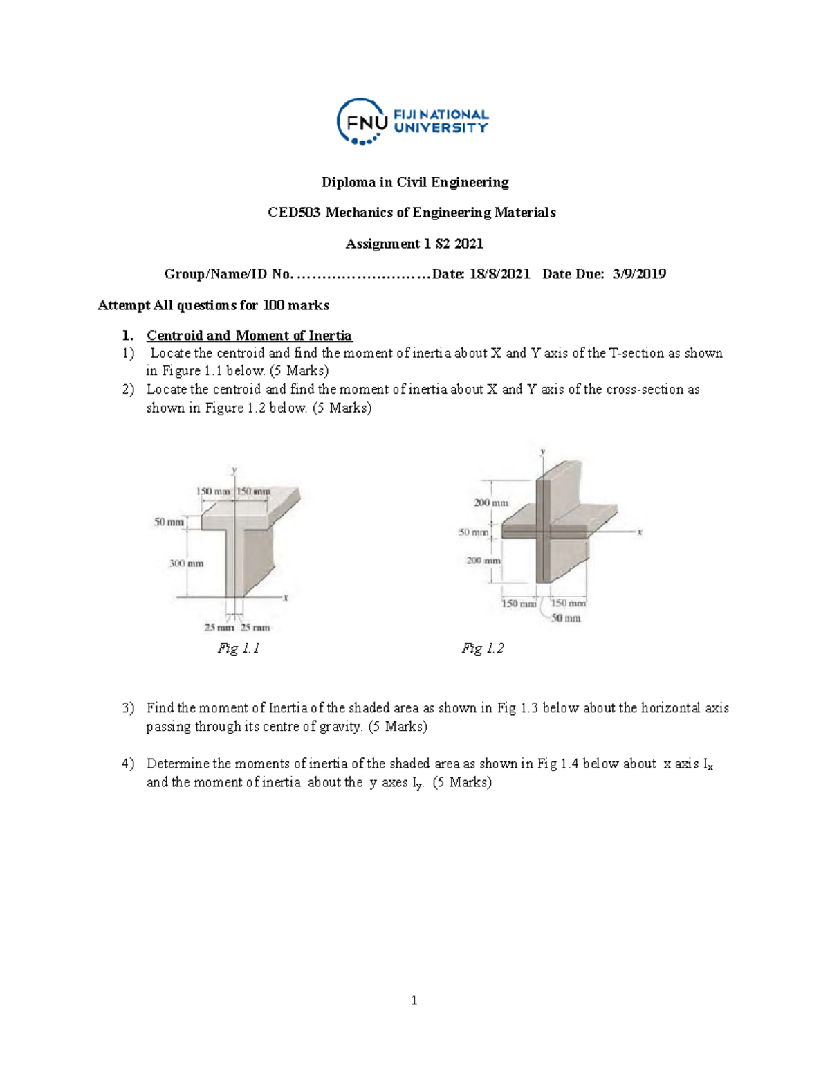 CED503 Assignment 1 S2 2021 - Diploma in Civil Engineering CED503 ...