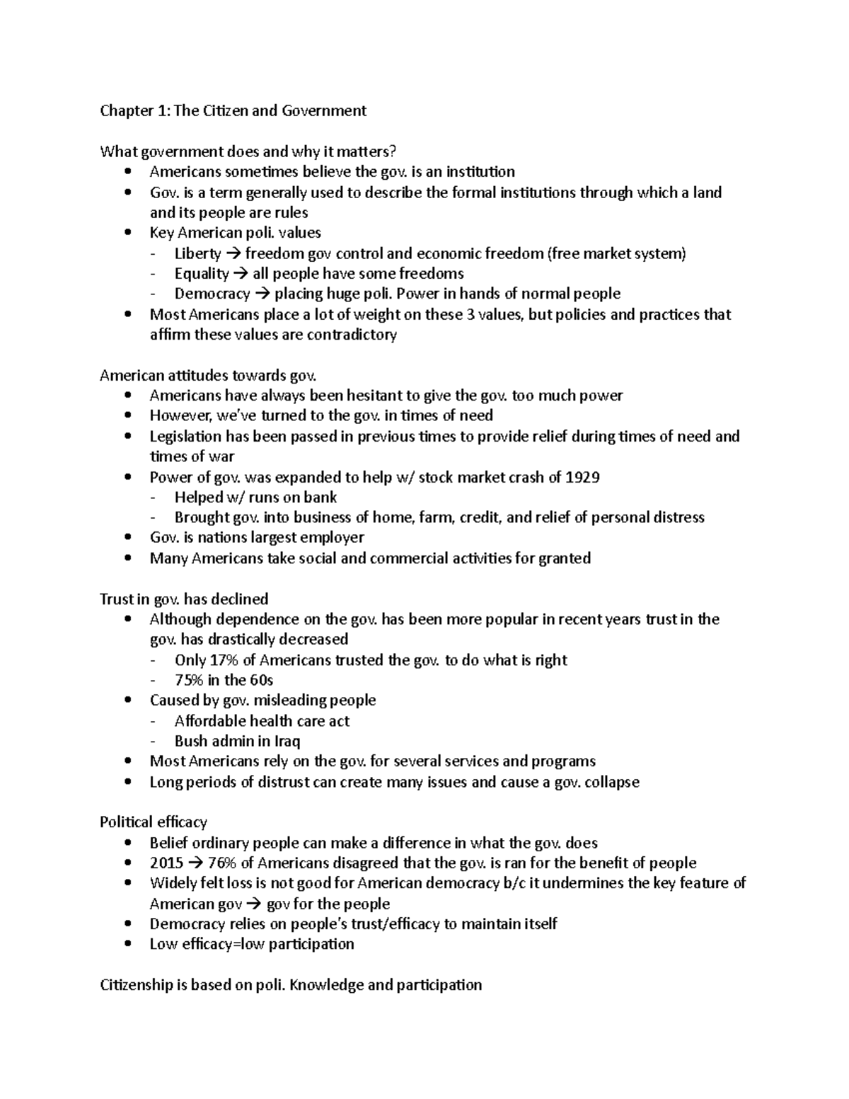 The Citizen and Government - is an institution Gov. is a term generally ...