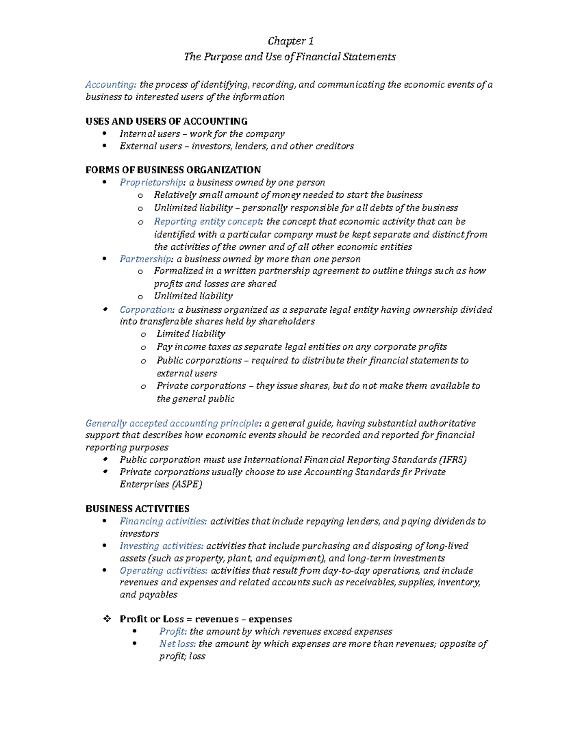 ACCT1220 * Chapter 1 * The Purpose and Use of Financial Statements ...