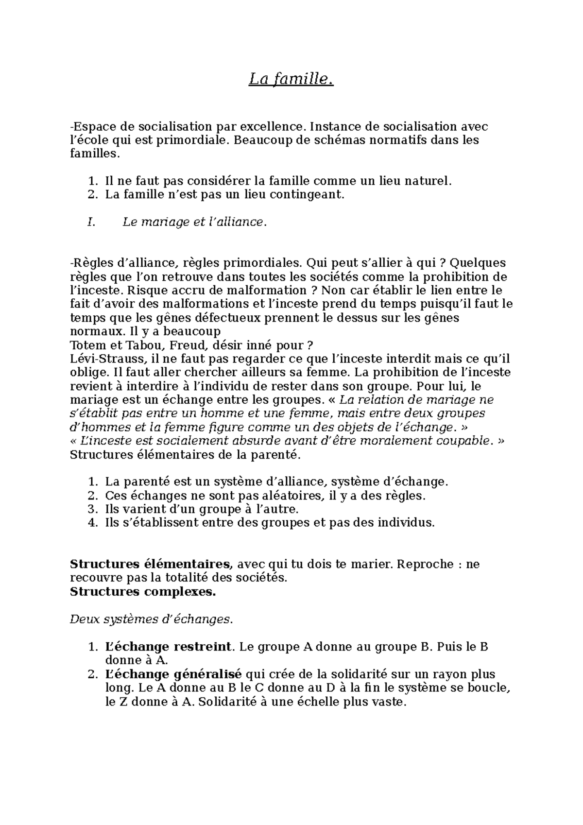 La famille - Notes de cours 3 - La famille. -Espace de socialisation ...