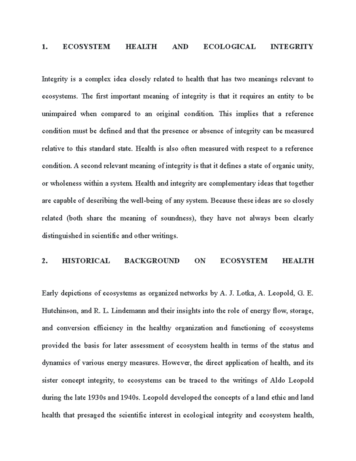 Ecosystem Health AND Ecological Integrity - 1. ECOSYSTEM HEALTH AND ...
