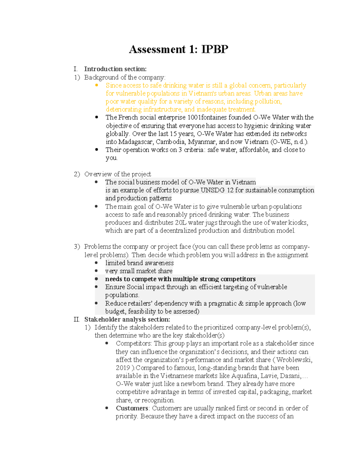 Assessment 1-IPBP - Summary Understanding Business Environment ...