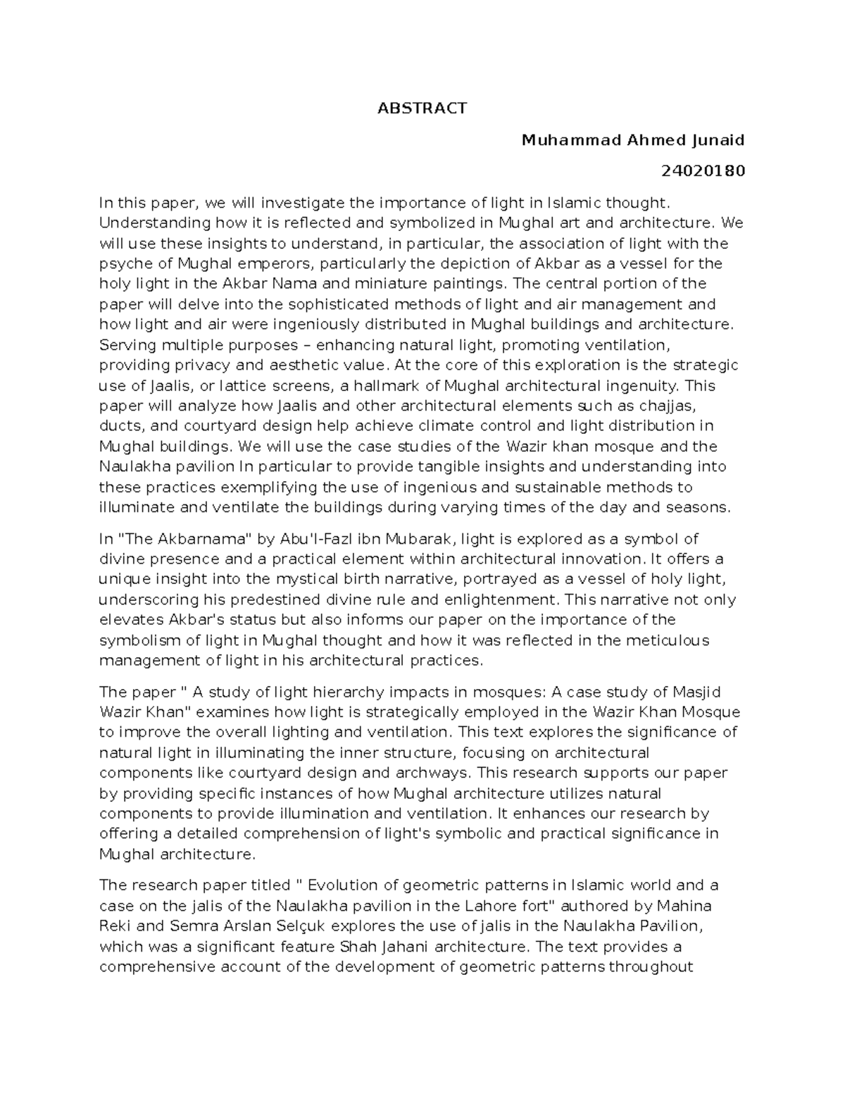 Abstract - The investigation of light managment in mughal architecture ...