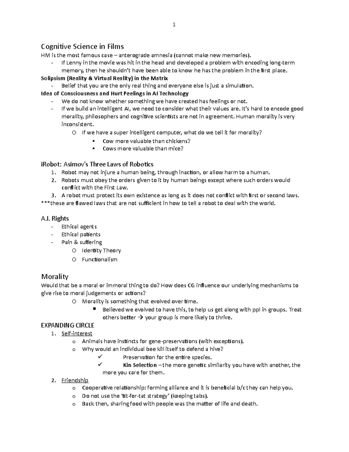 Mysteries of the Mind (Final) Summary - 1 Cognitive Science in Films HM ...