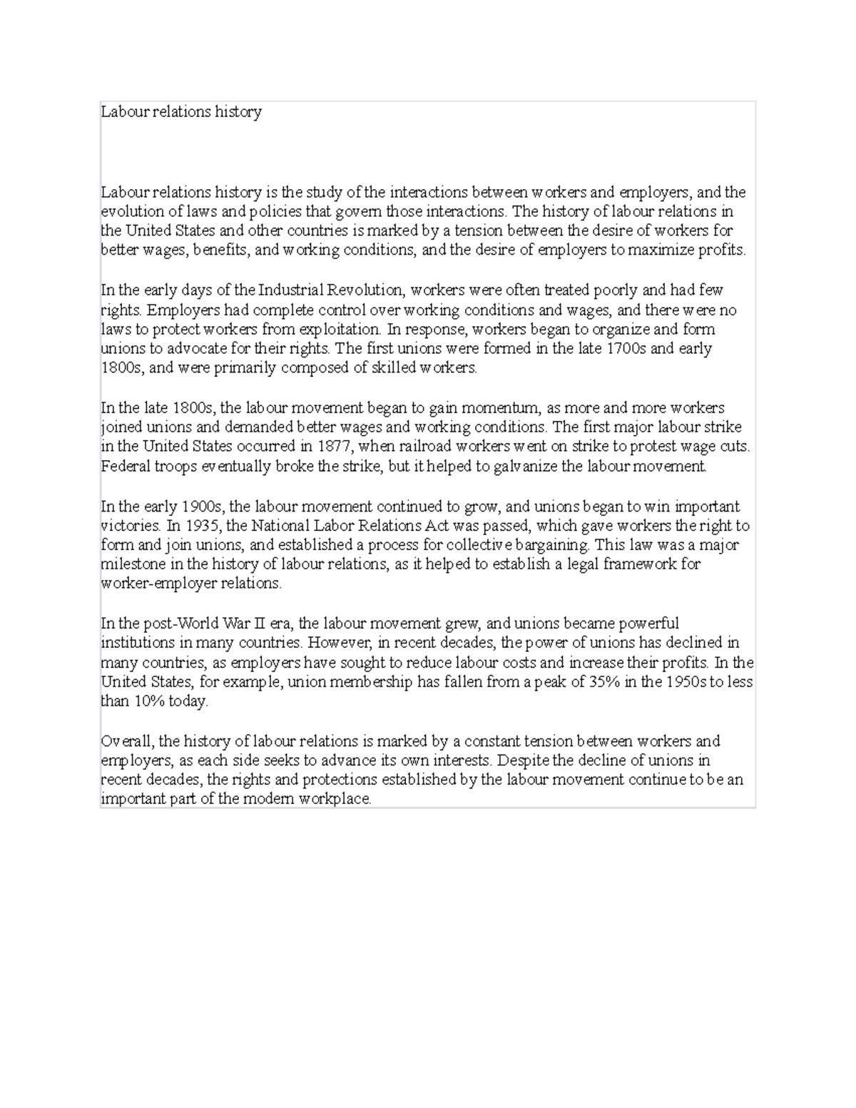 Labour Relations History - Labour relations history Labour relations ...