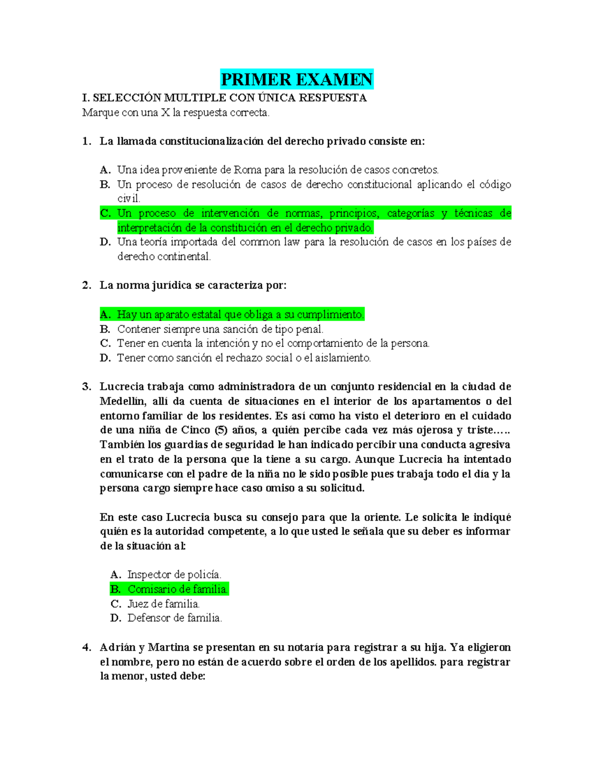 Recopilaciòn de examenes preparatorio privado 1 - PRIMER EXAMEN I ...