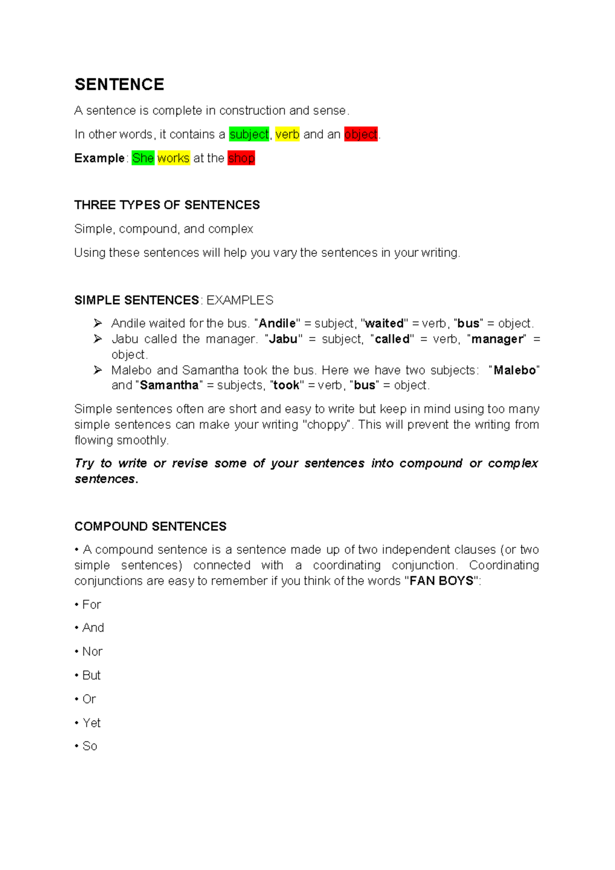 types of sentences - SENTENCE A sentence is complete in construction ...