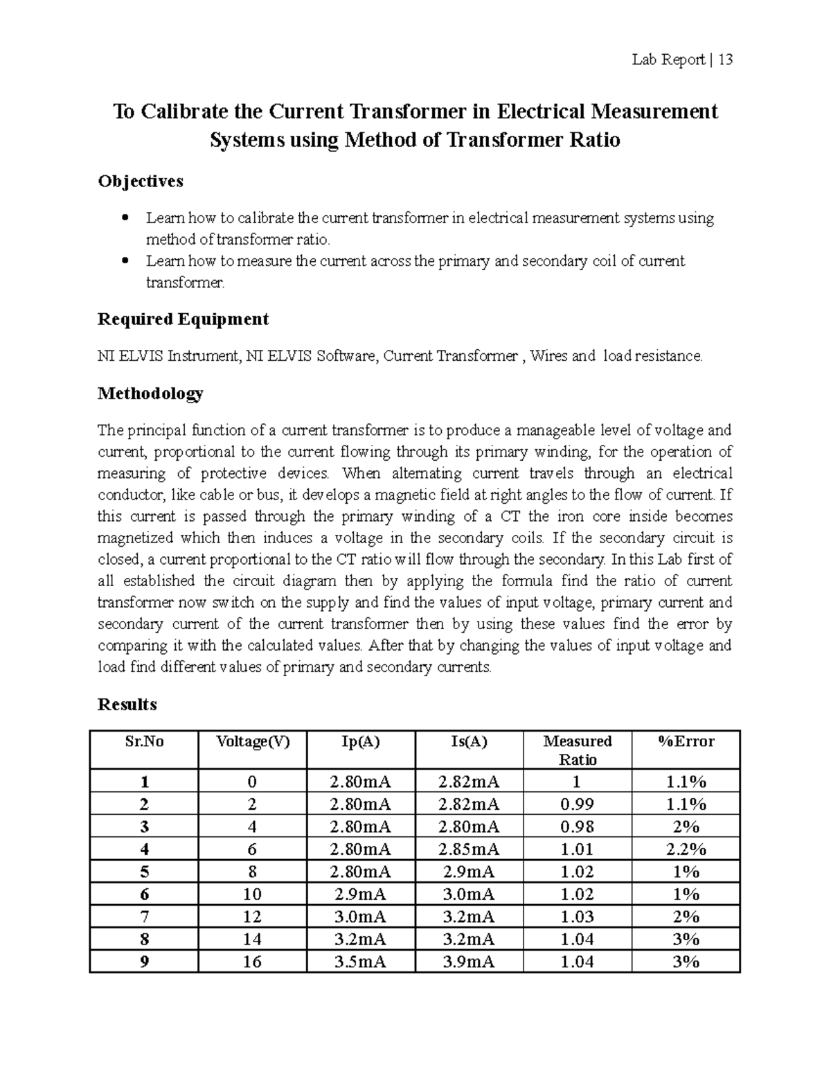 electric measurement and instrumentation lab No13 - Lab Report | 13 To ...